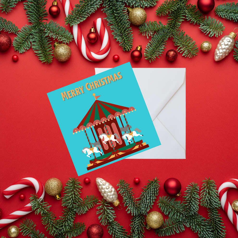 Square Christmas card - Carousel – Blue Tulip Art & Design